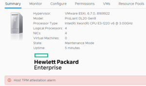 Solve vCenter Host TPM attestation alarm with HPE ProLiant